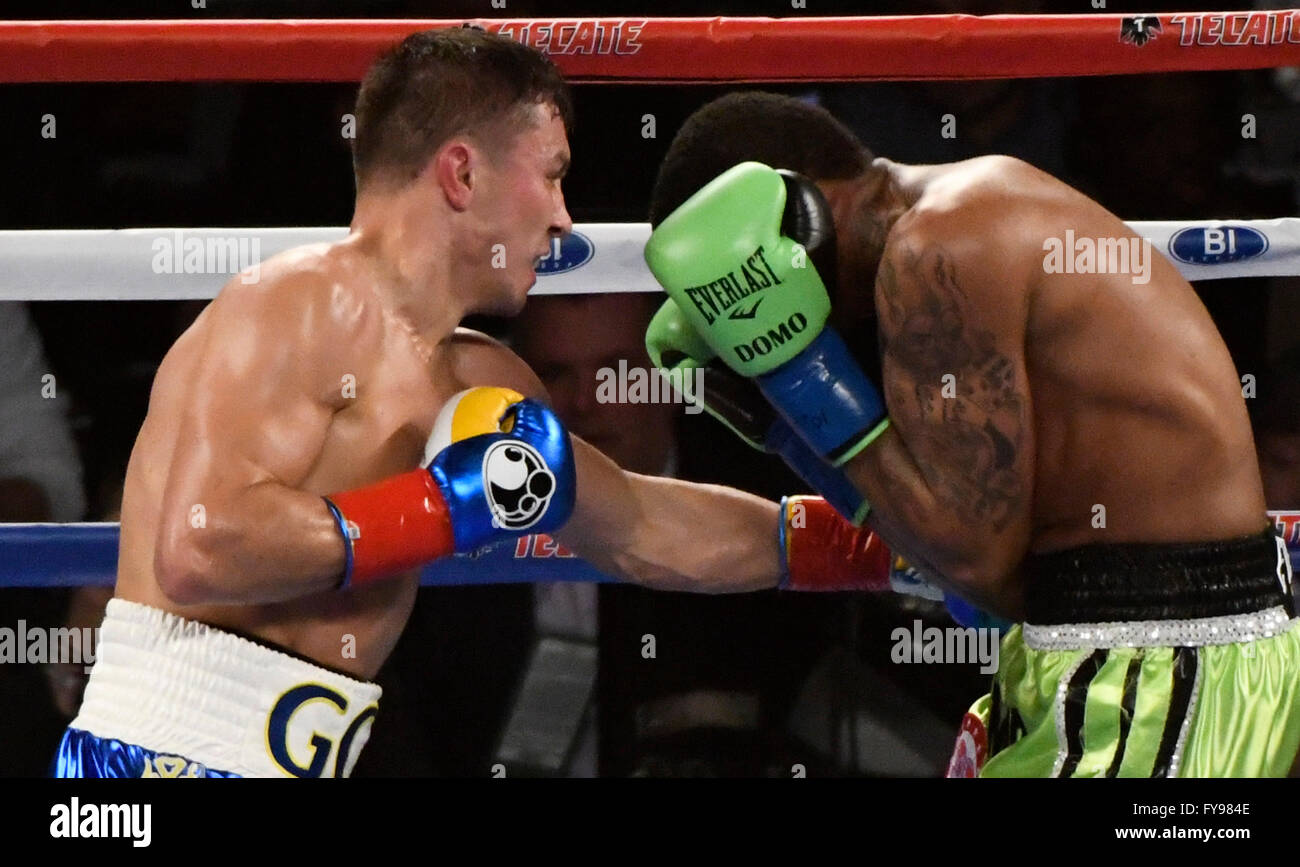 Ingelwood CA. 23rd Apr, 2016. (in blue trunks) Undefeated, Unified ...
