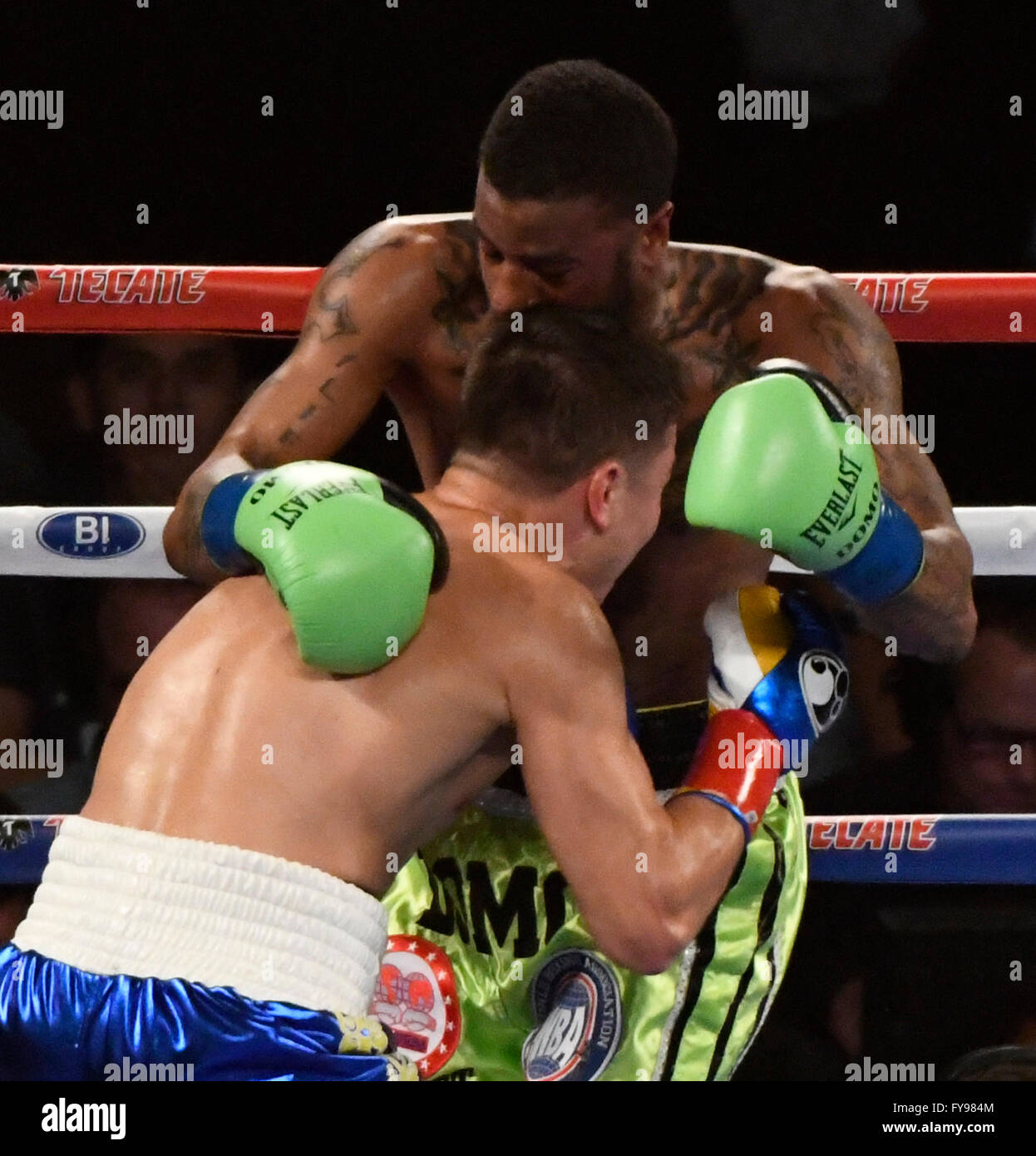 Ingelwood CA. 23rd Apr, 2016. (in blue trunks) Undefeated, Unified ...