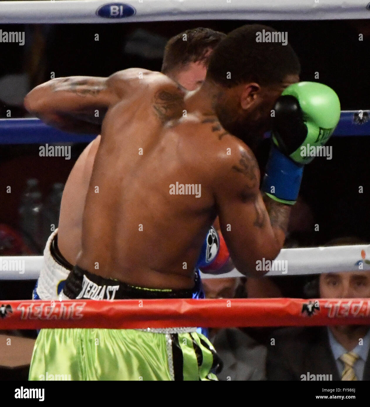 Ingelwood CA. 23rd Apr, 2016. (in blue trunks) Undefeated, Unified ...