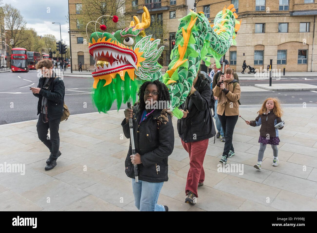 London, UK. 23rd April, 2016. The dragon walks across St George's ...