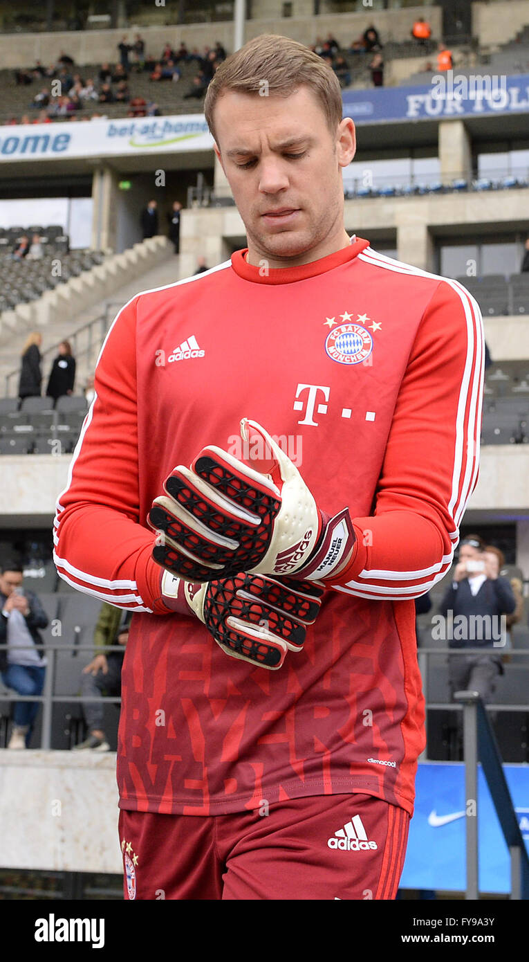 Berlin, Germany. 23rd Apr, 2016. Munich's goalkeeper Manuel Neuer ...