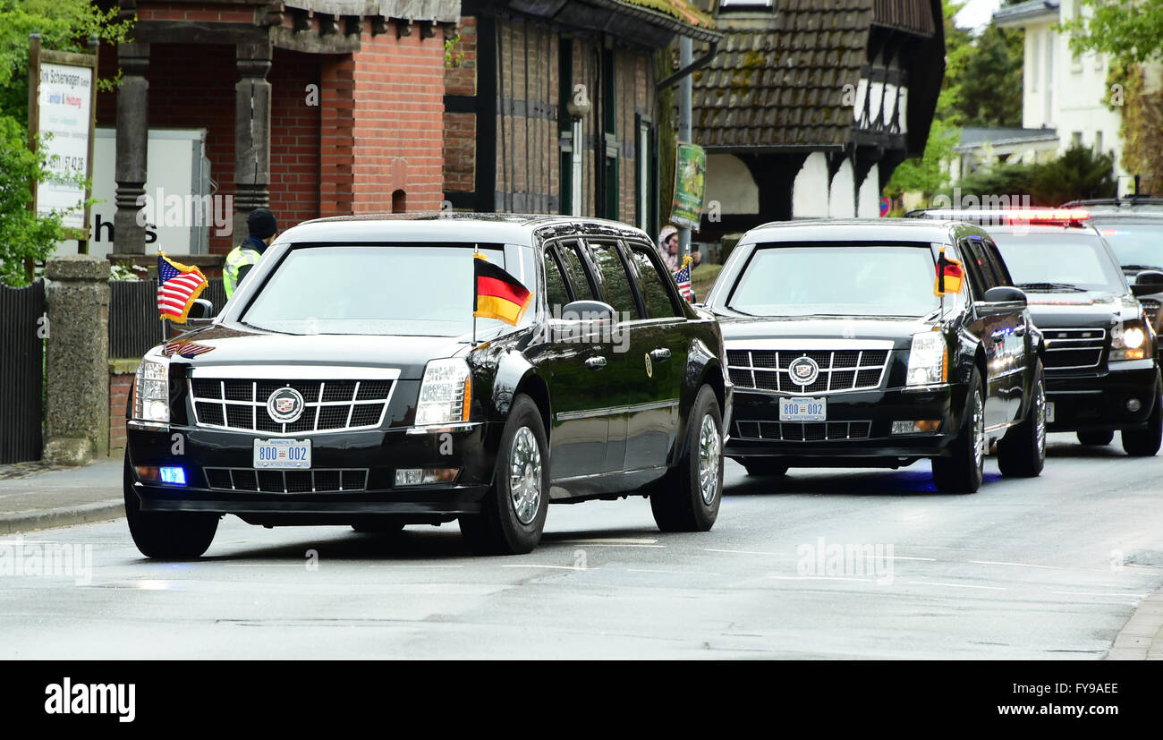 Hanover, Germany. 24th Apr, 2016. The motorcade of US President Barack ...