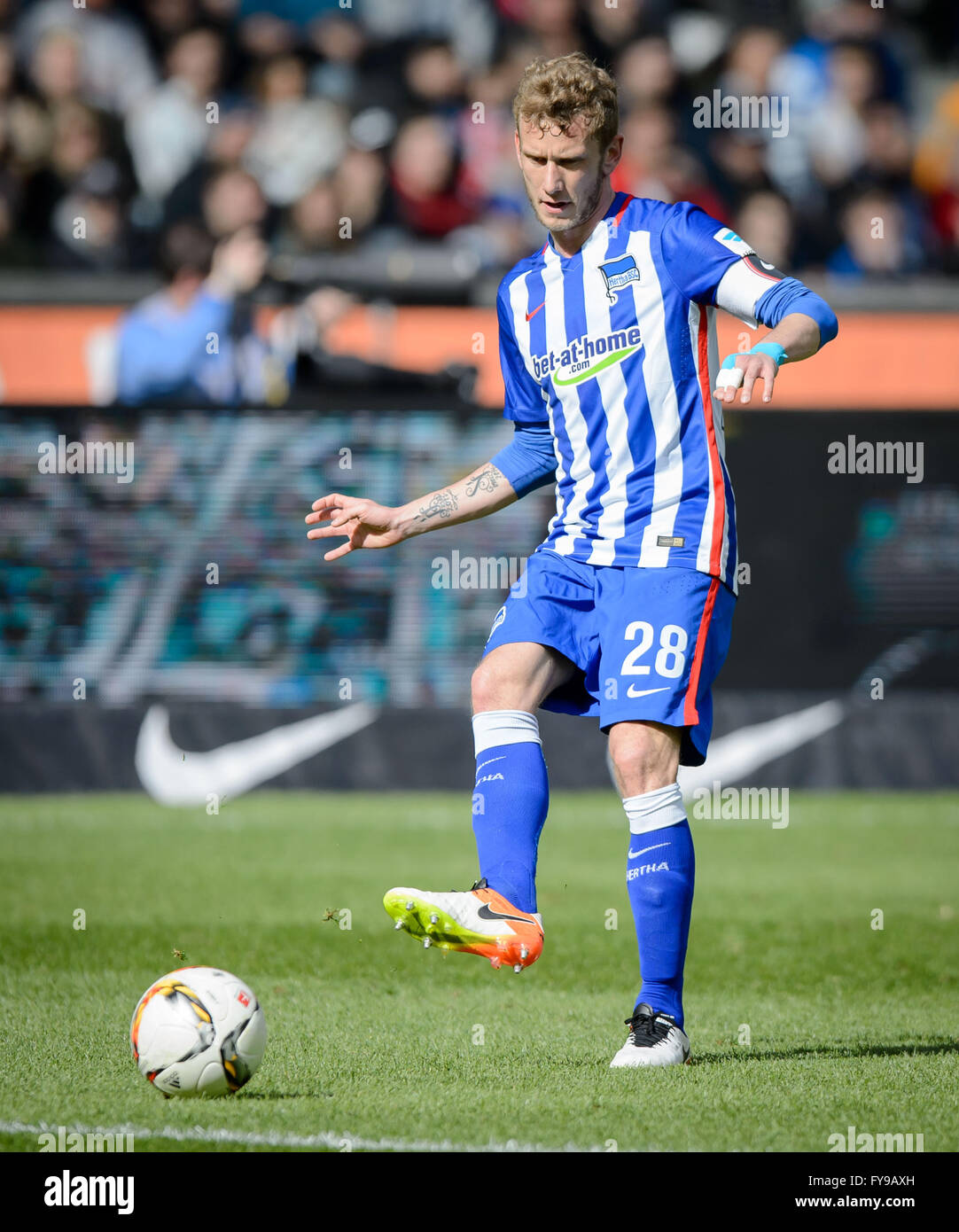 Berlin, Germany. 23rd Apr, 2016. Hertha's Fabian Lustenberger in action ...