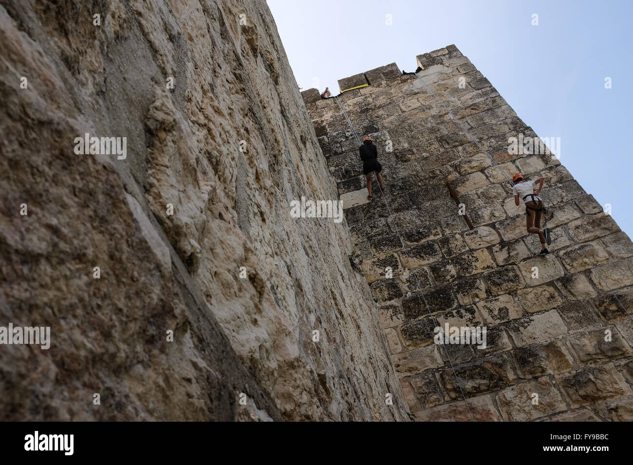 Jerusalem, Israel. 24th April, 2016. Rappelling down the Old City walls ...