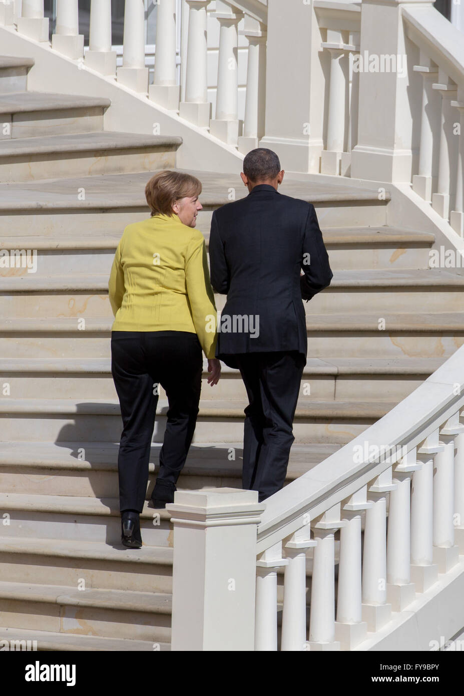 Hanover, Germany. 24th Apr, 2016. US President Barack Obama (R) and ...