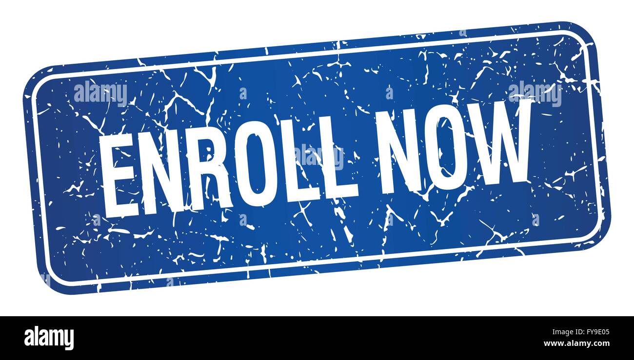 enroll now blue square grunge textured isolated stamp Stock Vector ...