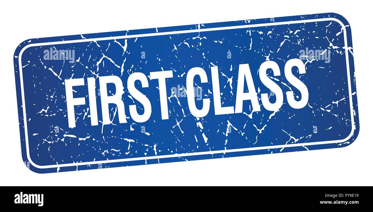 first class blue square grunge textured isolated stamp Stock Vector ...