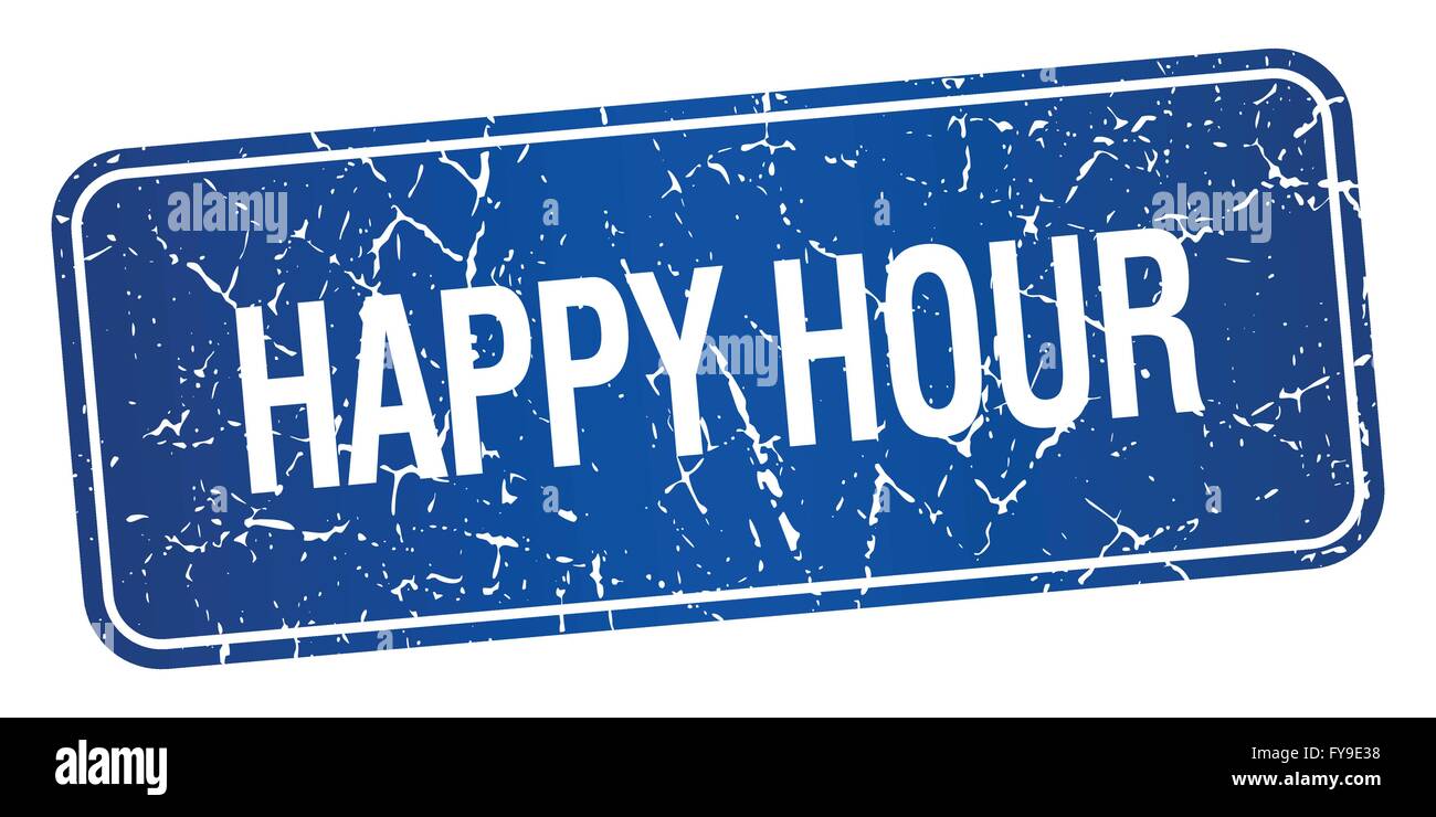 happy hour blue square grunge textured isolated stamp Stock Vector ...