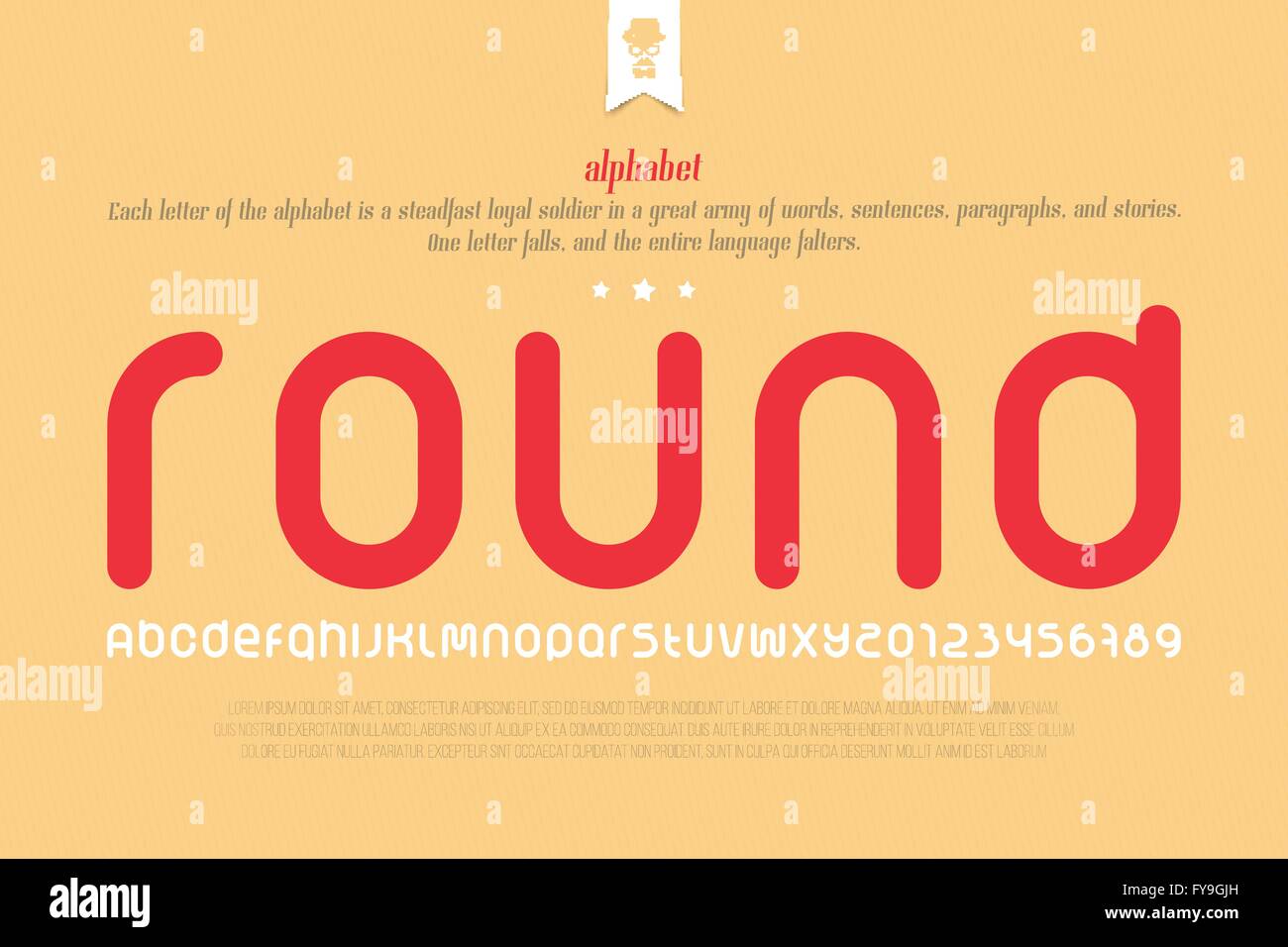 set of rounded style alphabet letters and numbers over paper texture ...