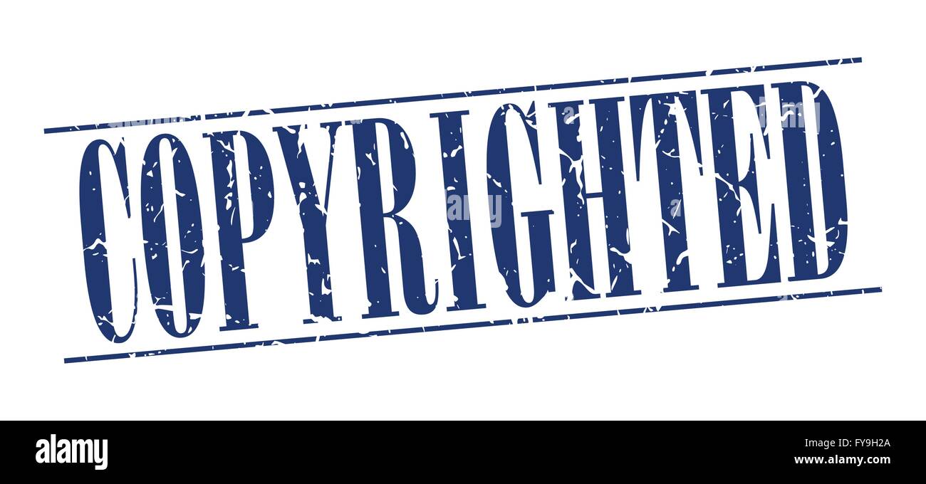 copyrighted blue grunge vintage stamp isolated on white background ...