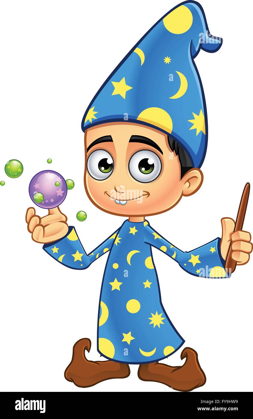 Boy Wizard In Blue Stock Vector Image & Art - Alamy