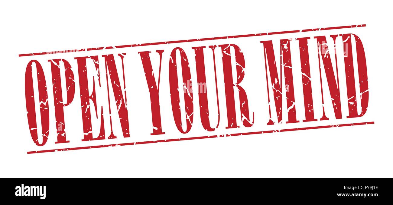 open your mind red grunge vintage stamp isolated on white background ...