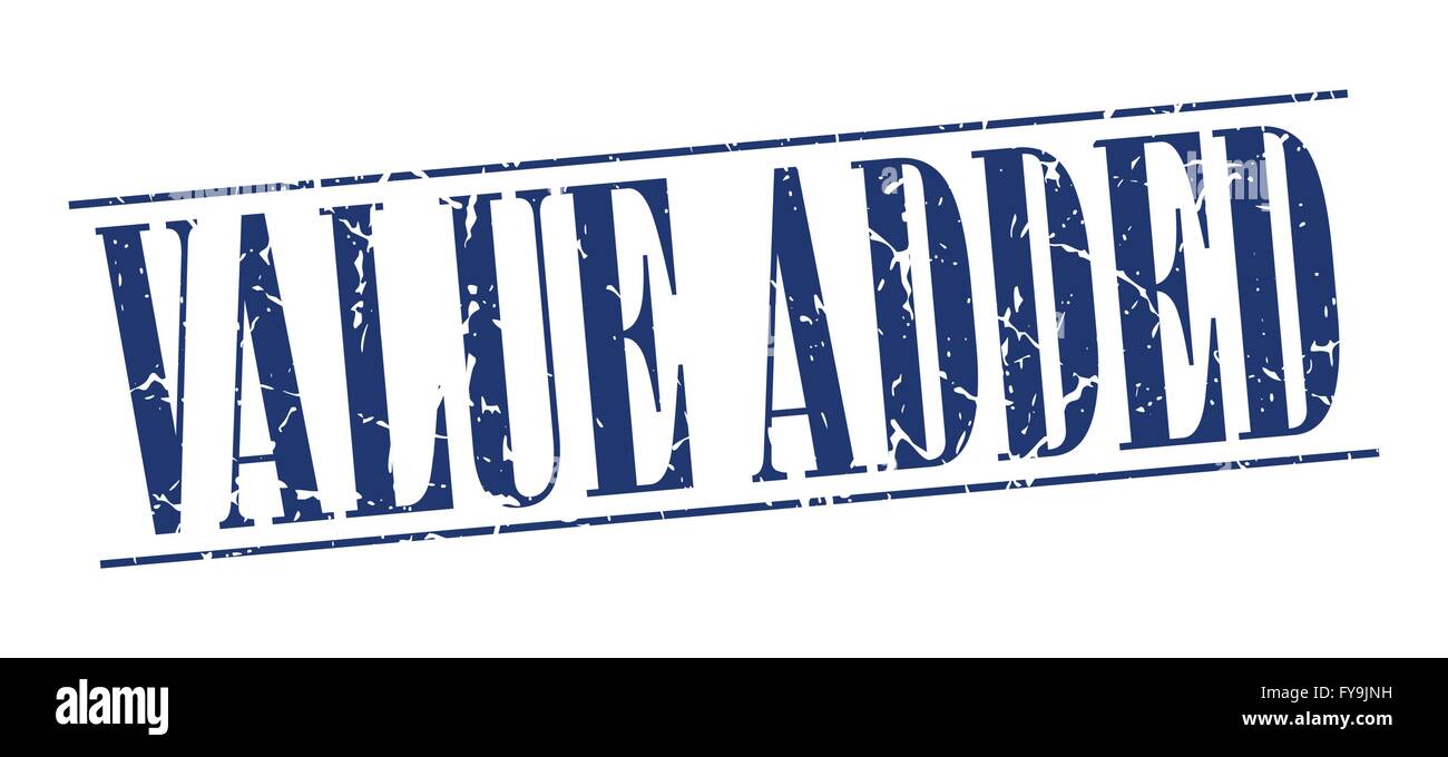 value added blue grunge vintage stamp isolated on white background ...