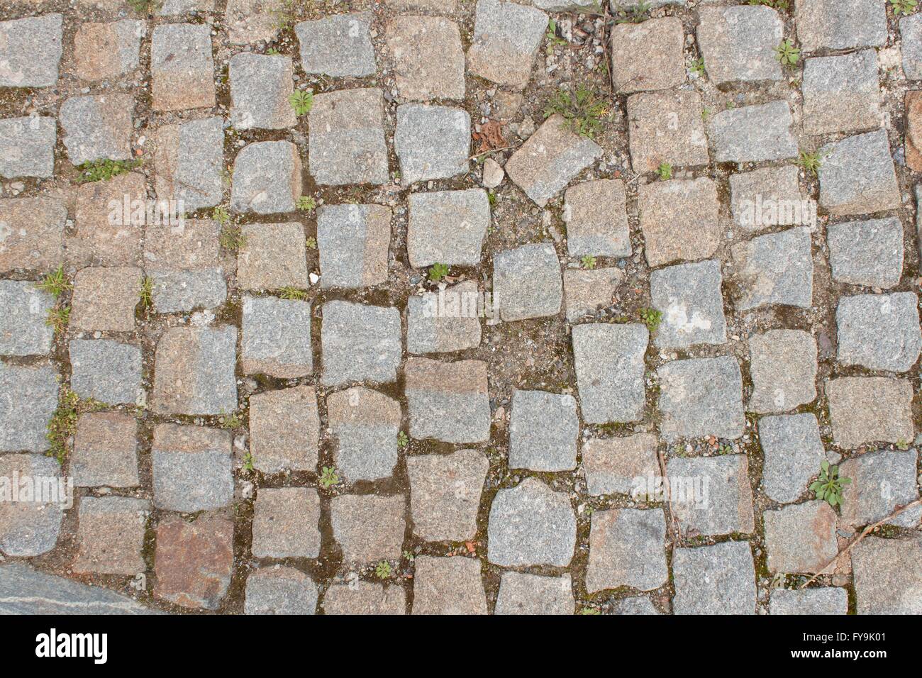 Old stone paving on the street. Detail of historic granite tiles Stock ...
