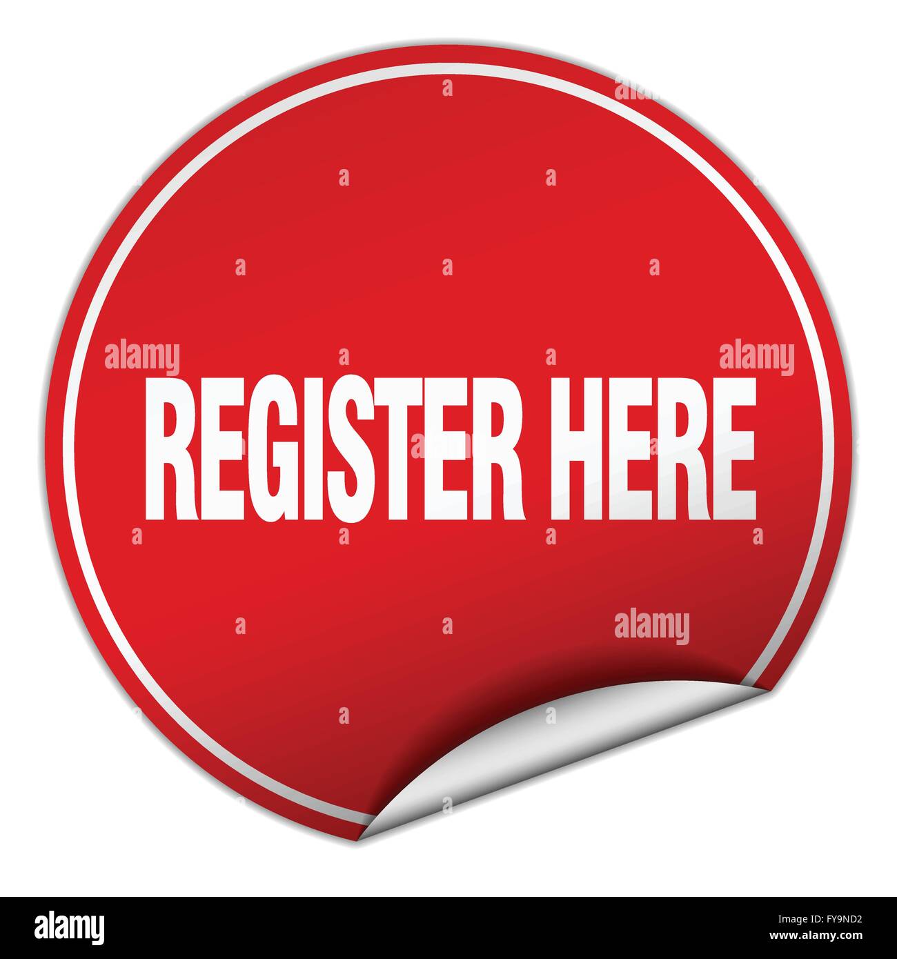 register here round red sticker isolated on white Stock Vector Image ...