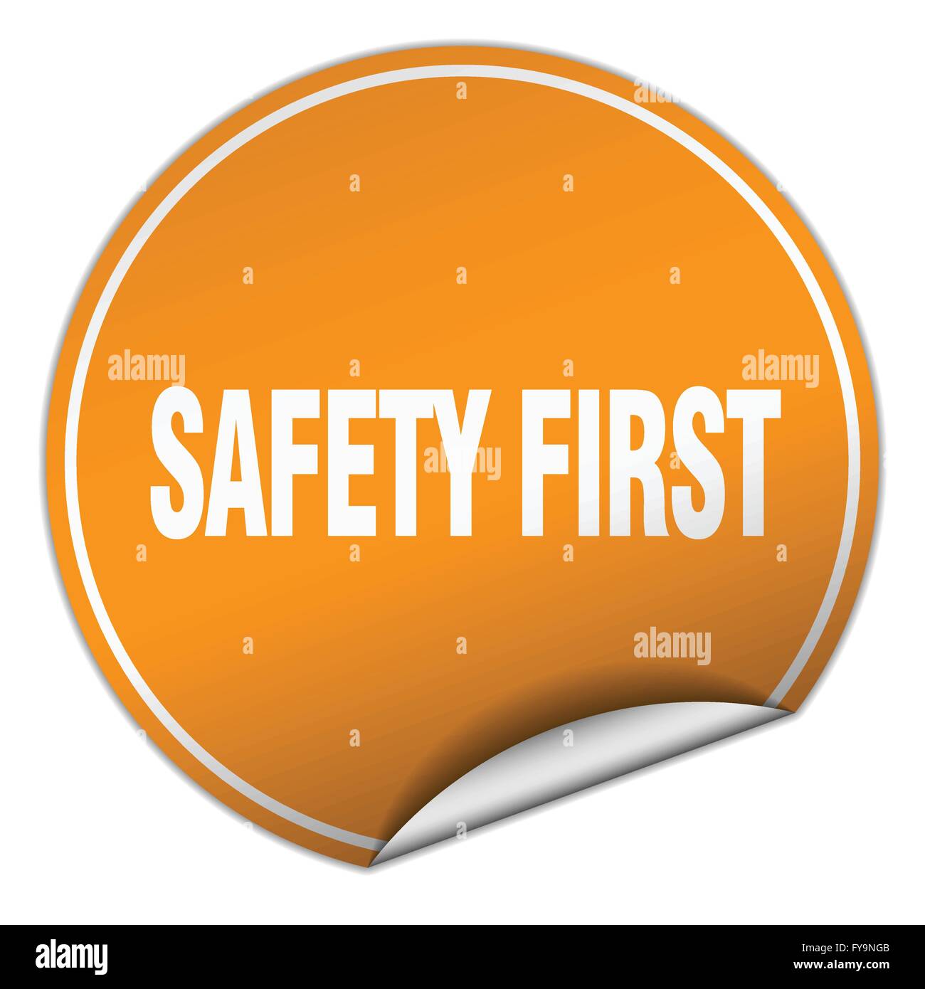 safety first round orange sticker isolated on white Stock Vector Image ...