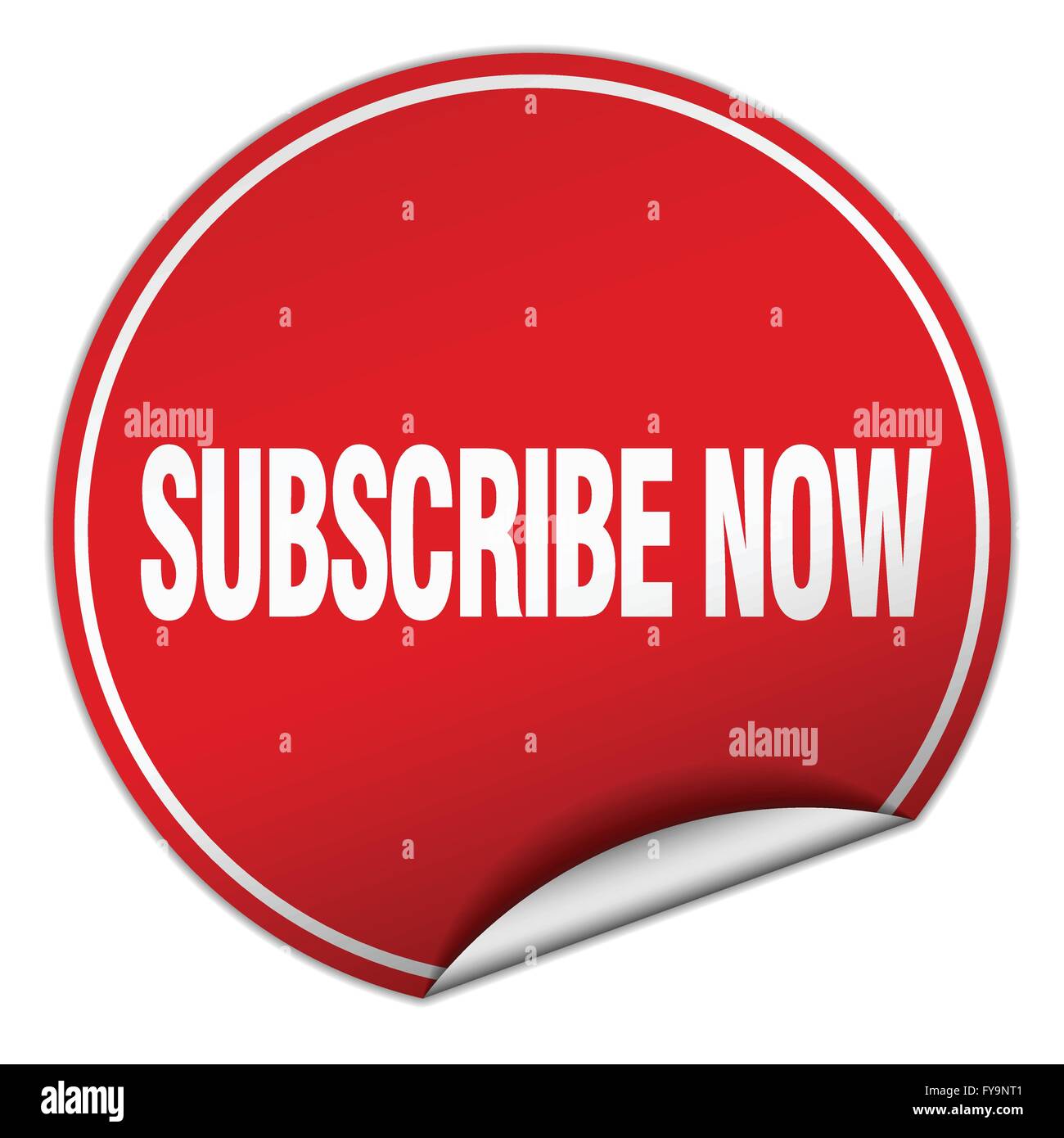 Subscribe now round red sticker hi-res stock photography and images - Alamy