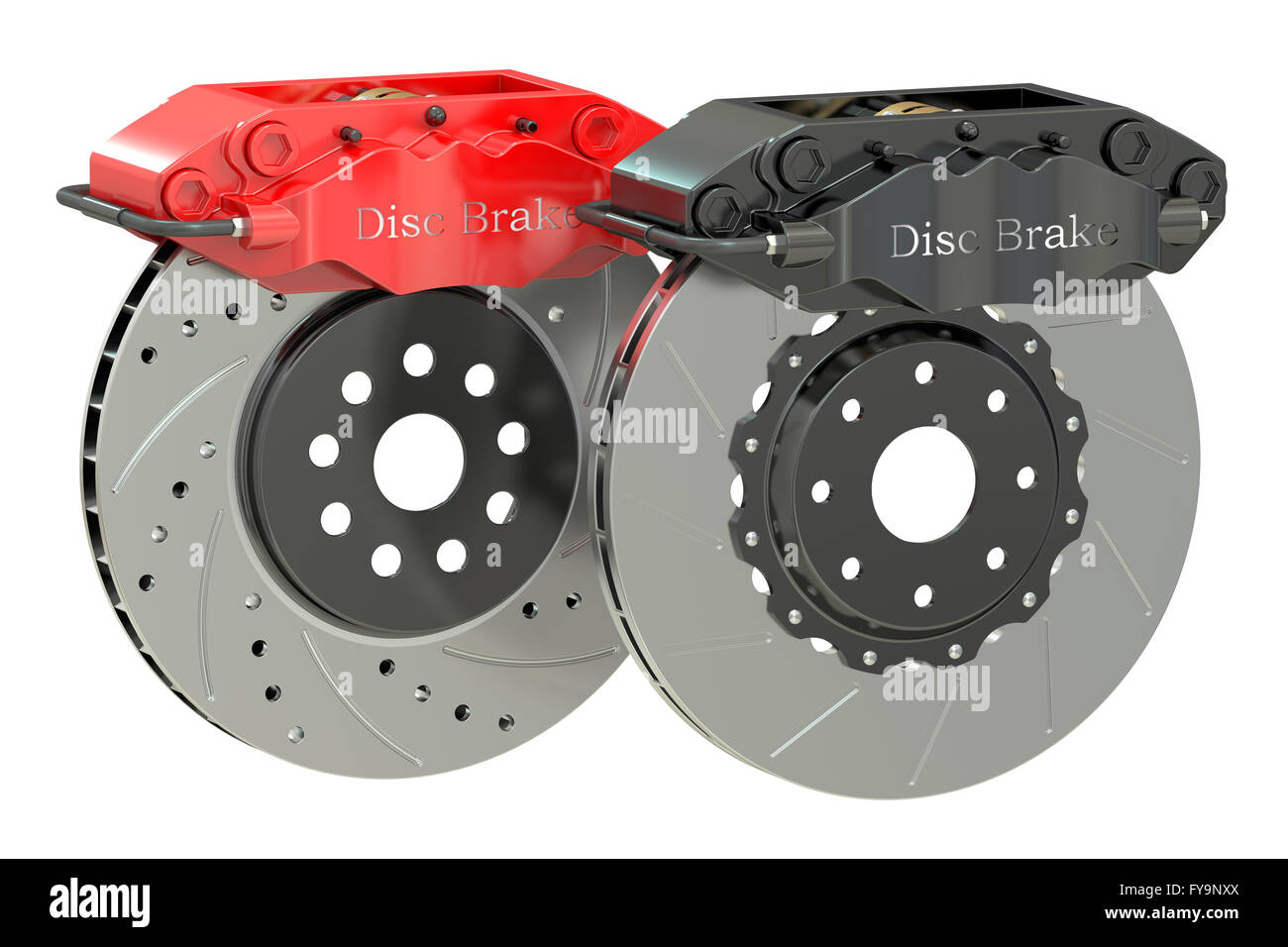 Car discs brake and caliper. 3D rendering isolated on white background ...