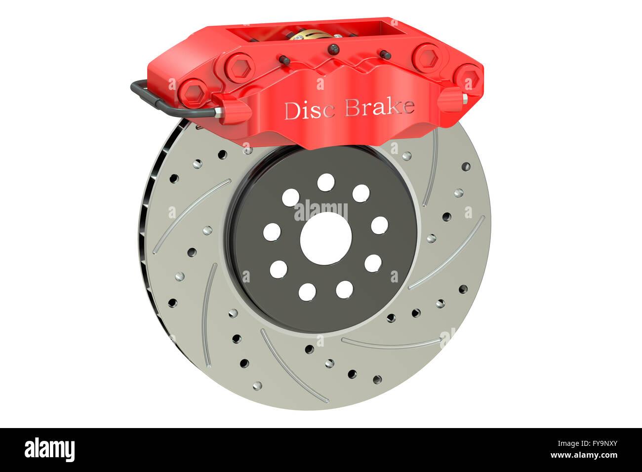Car disc brake and caliper. 3D rendering isolated on white background ...