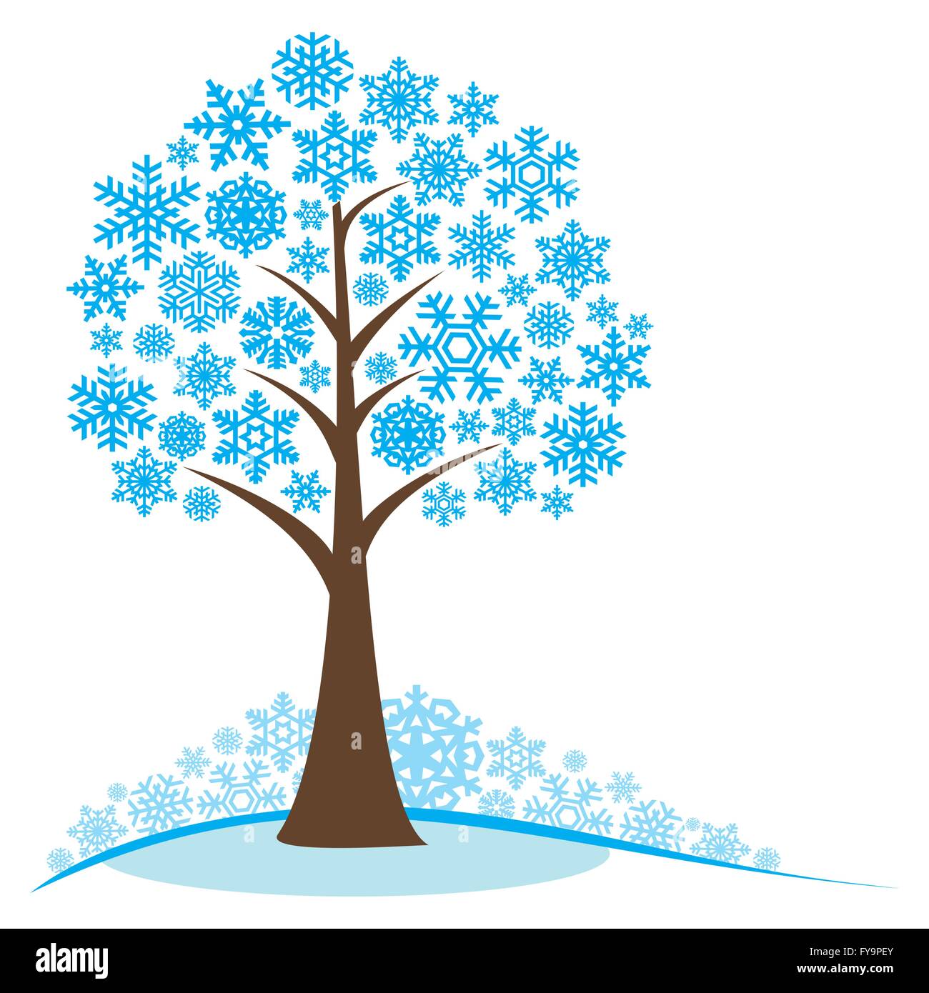 Winter tree with snowflakes. Concept winter tree. Stylized frozen ...