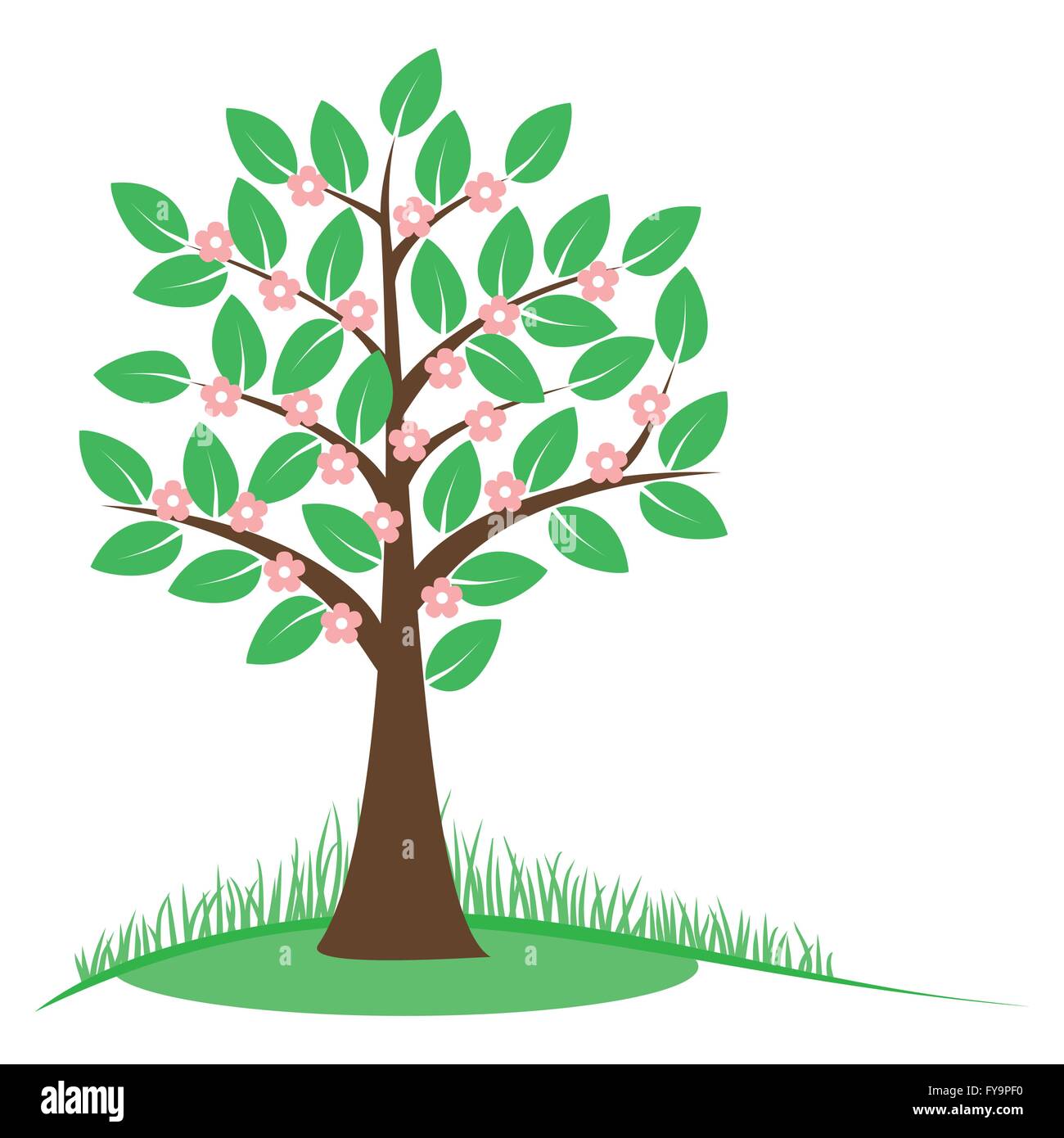 Spring tree with pink flowers. Concept spring tree. Stylized blossoming ...