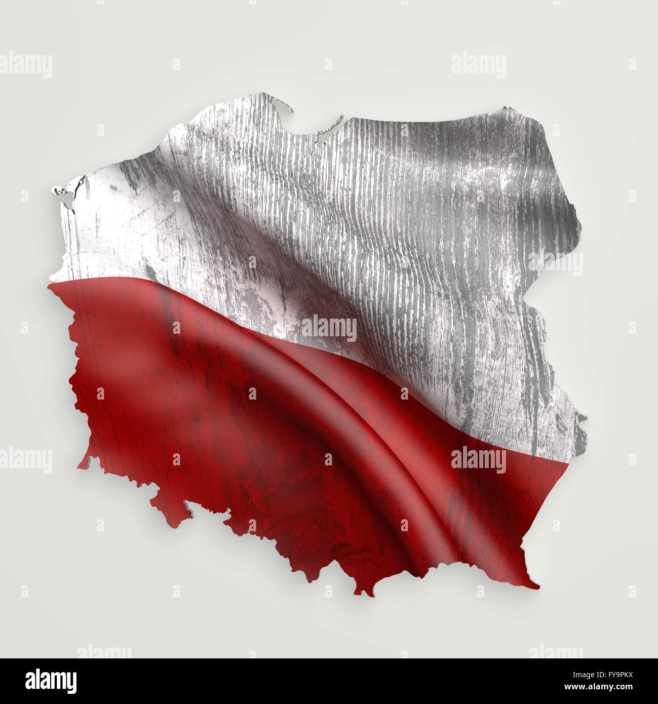 3d rendering of Poland map and dirty flag on white background Stock ...