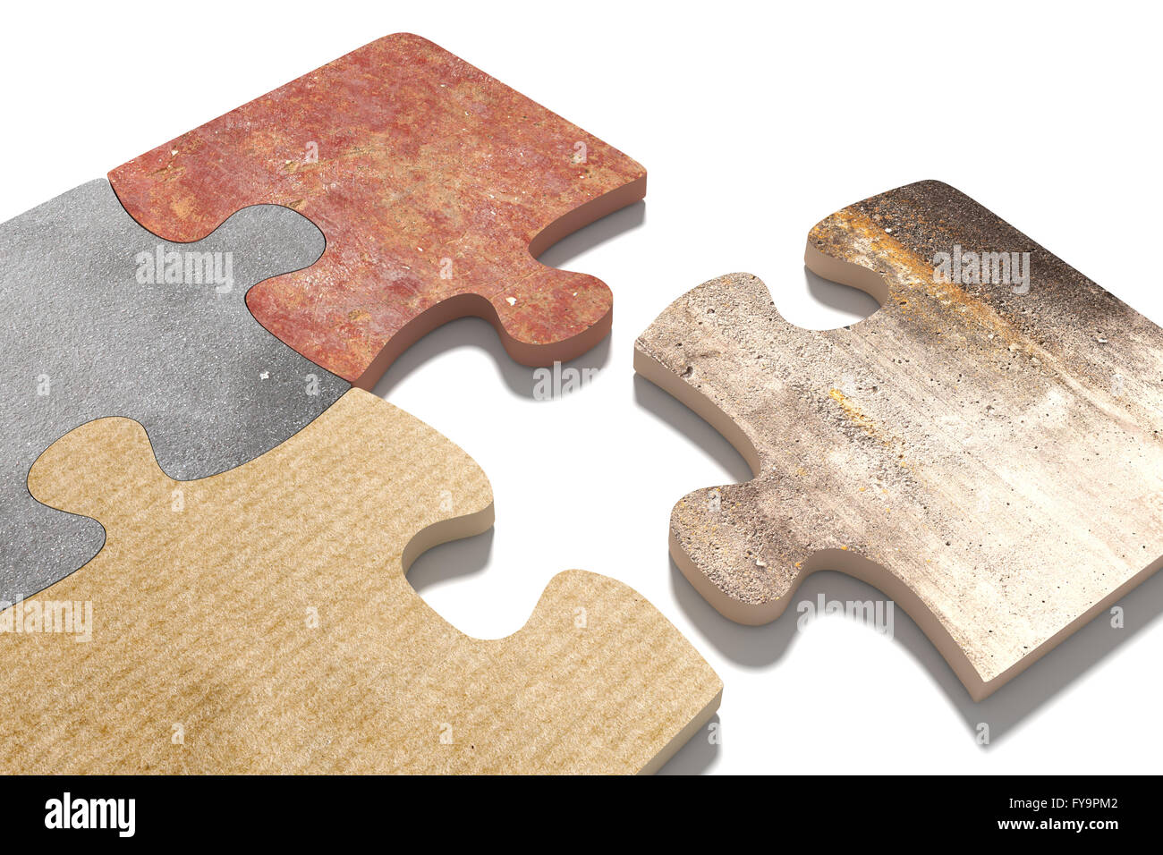 3d rendering of puzzle set made of stone, paperboard and granite pieces ...