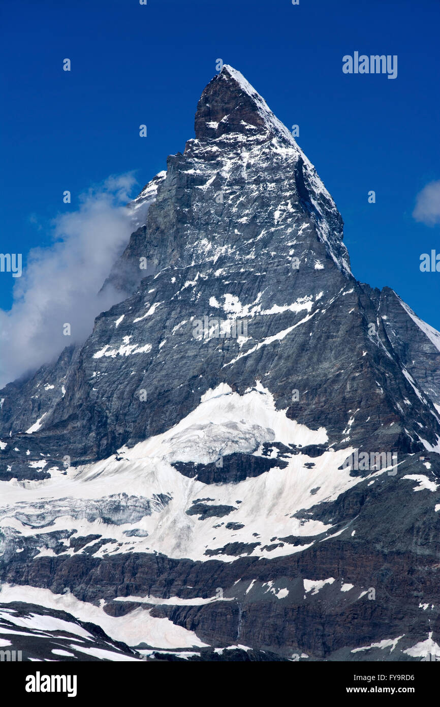 The Matterhorn is a mountain of the Alps, straddling the main watershed ...