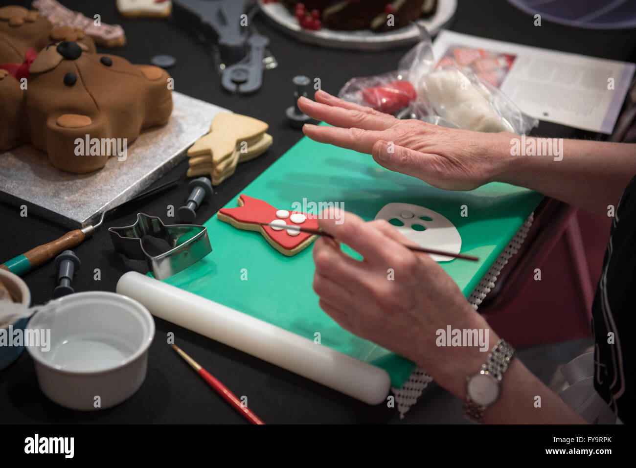 Woman decorating cookies handmade icing at Cake International – The ...