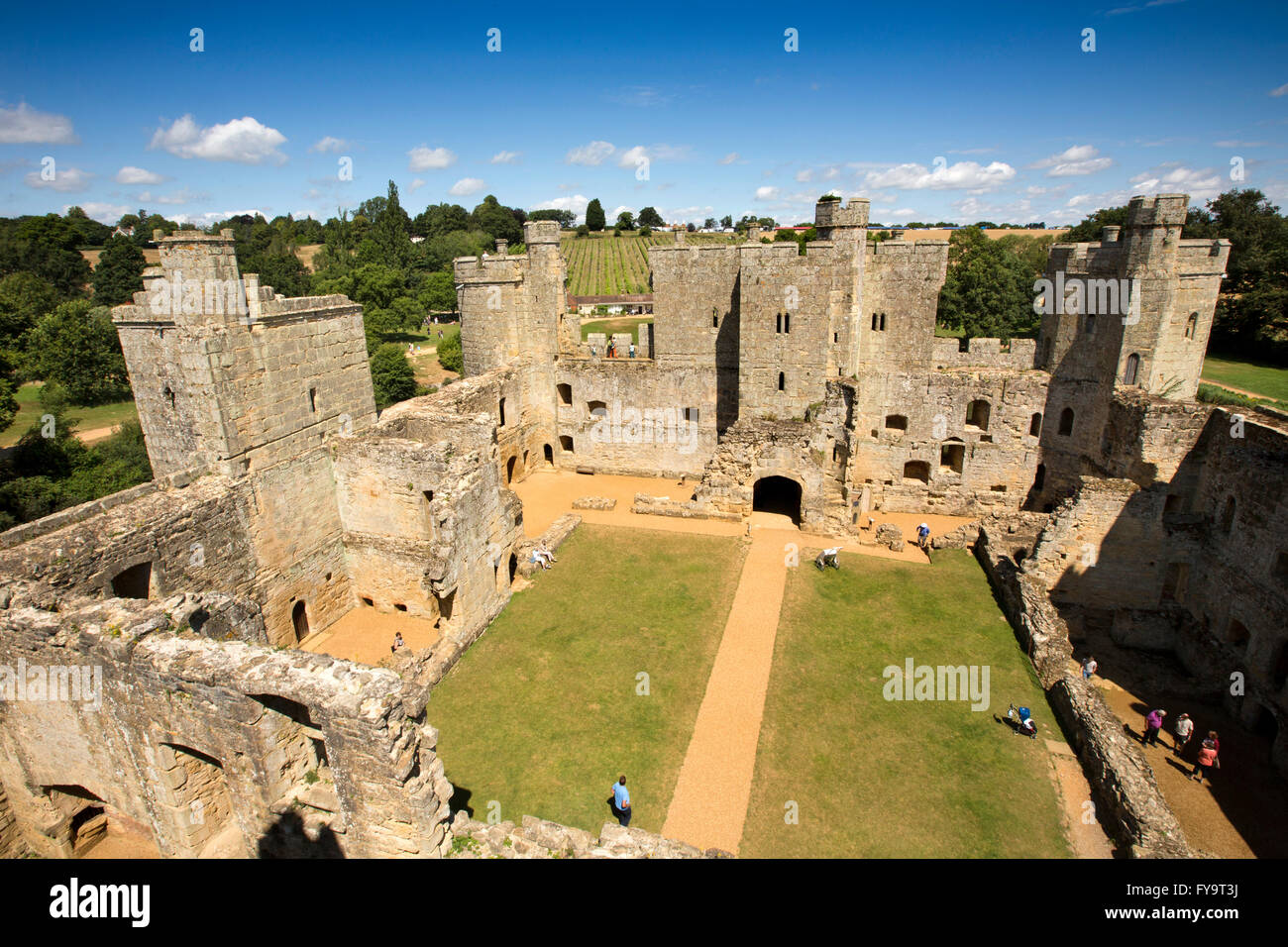 UK, East Sussex, Bodiam Castle, elevated view from Postern Tower Stock ...