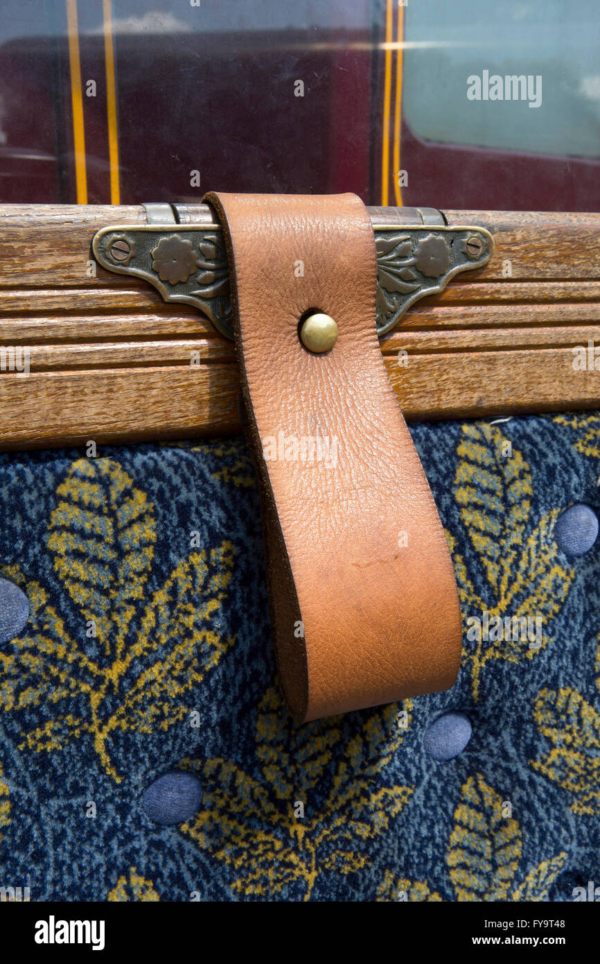 UK, East Sussex, Bodiam, Kent & East Sussex Railway, leather window ...