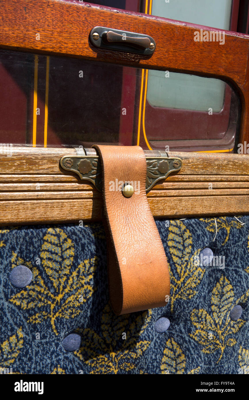 UK, East Sussex, Bodiam, Kent & East Sussex Railway, leather window ...