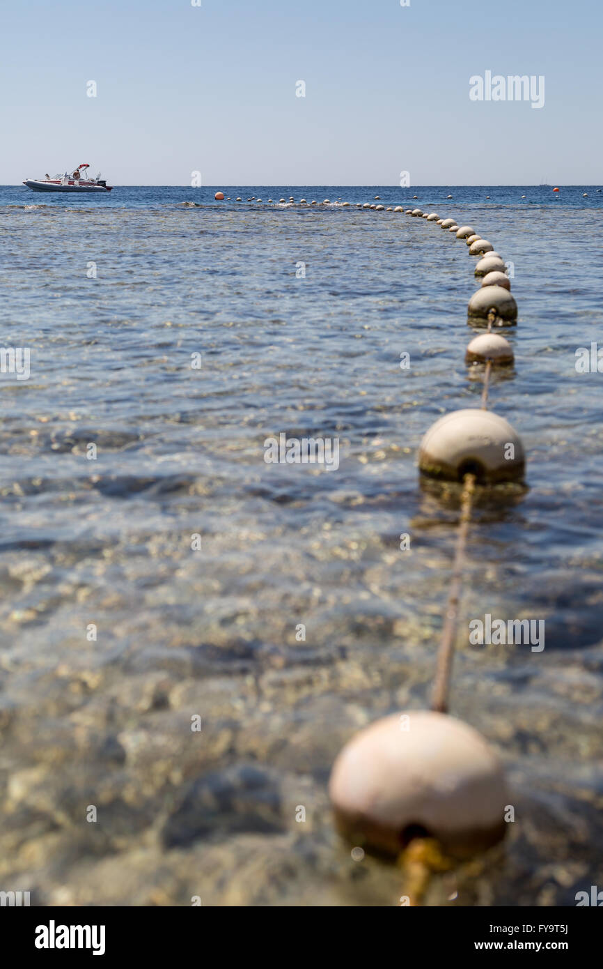 The boat near the beach. A rope with buoys. Egypt, Sharm El-Sheikh ...