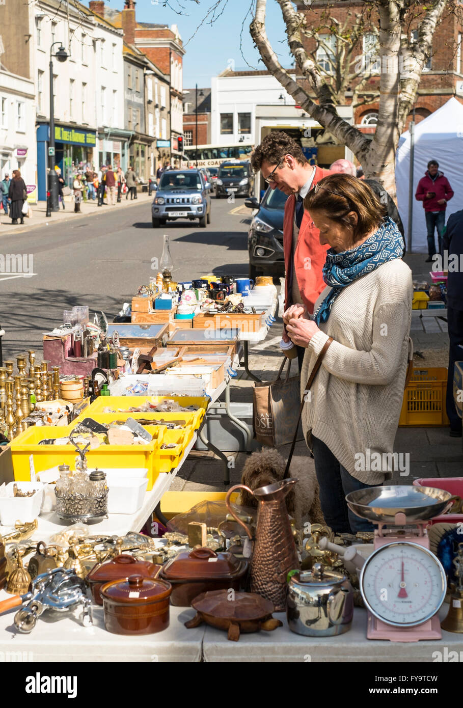 Bridport a small town in Dorset England UK Antiques Street market stall ...