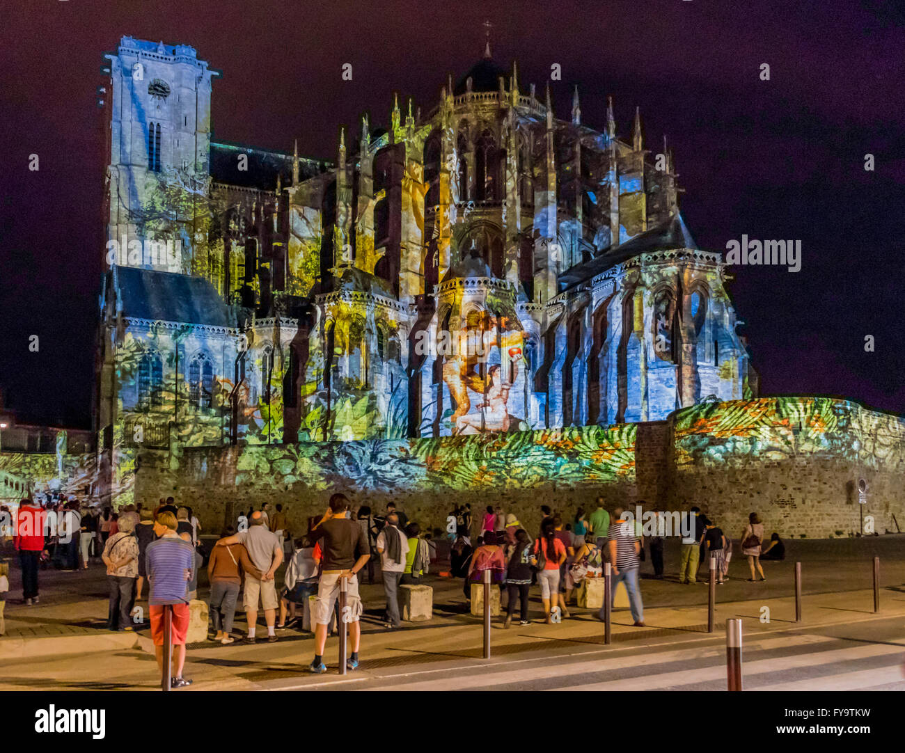 Light show on Cathedral of St Julien in Le Mans France, the Cathedral ...