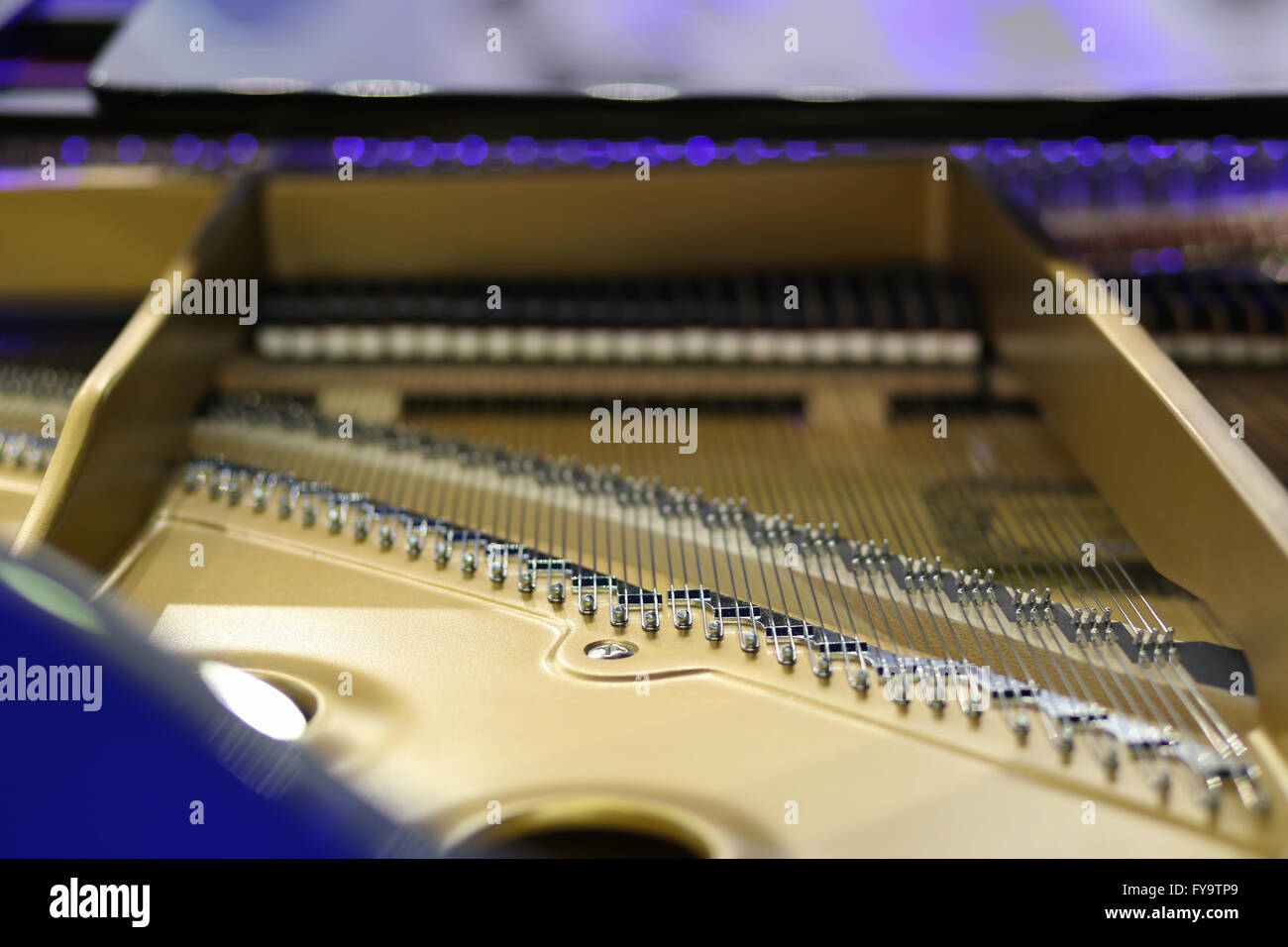 Grand piano strings and hammers with beige rim Stock Photo - Alamy