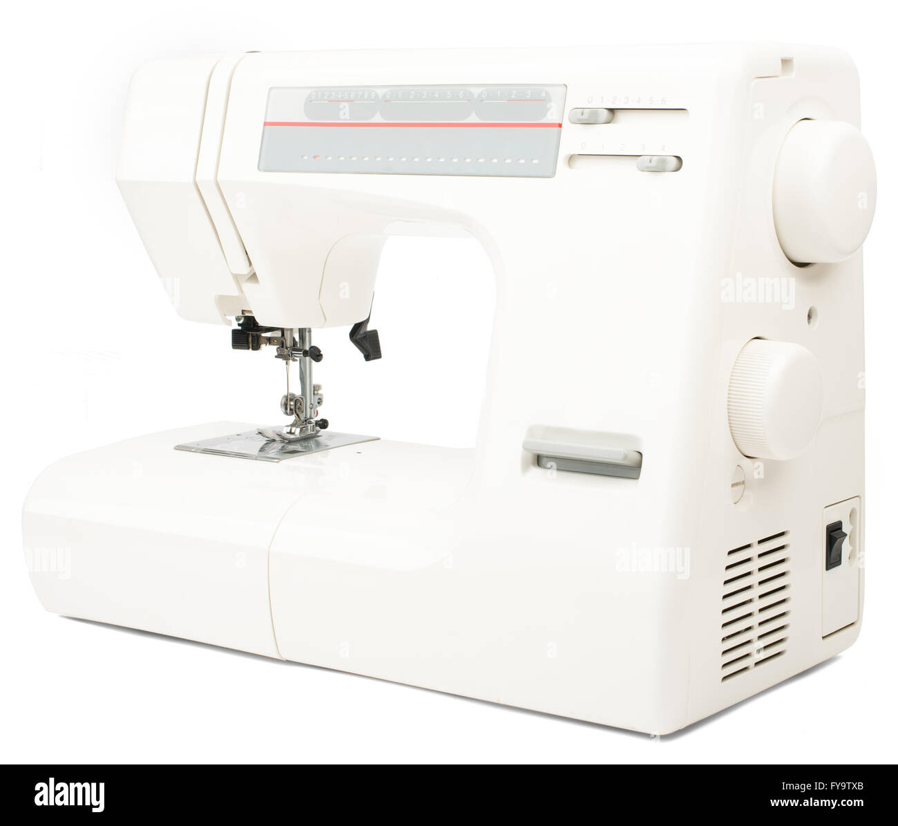 Electric sewing machine on white background Stock Photo - Alamy