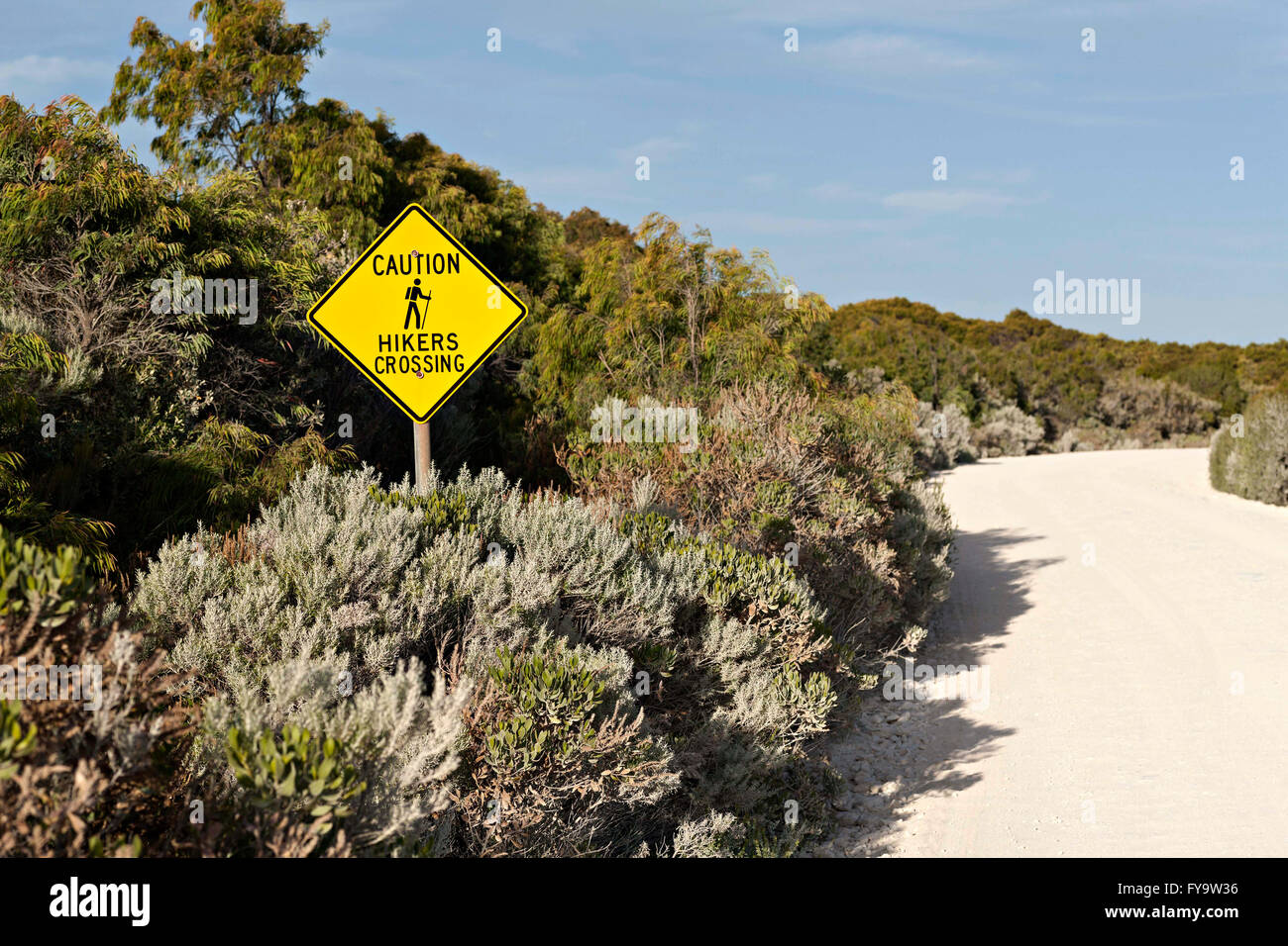 Roadside Warning sign, Hikers Crossing, Augusta Western Australia Stock ...