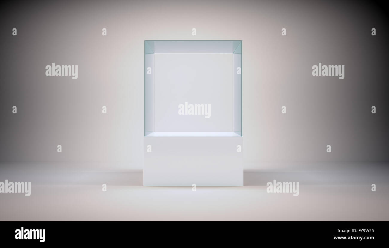 Glass cube on grey Stock Photo - Alamy