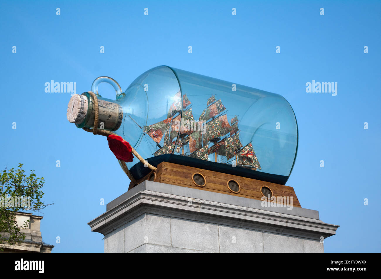 Sailing Ship in Bottle on Plinth in Trafalgar Square, London, England ...
