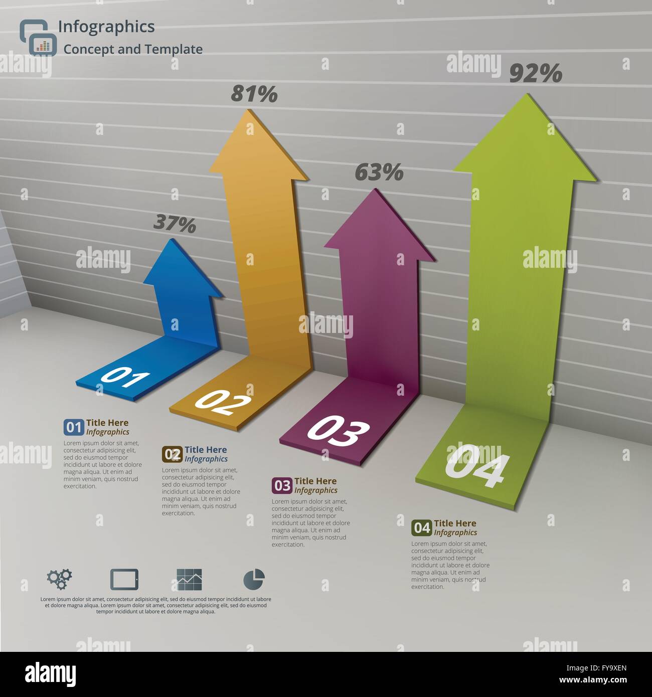 Infographic concept background of 3d arrows on a gray wall with white ...