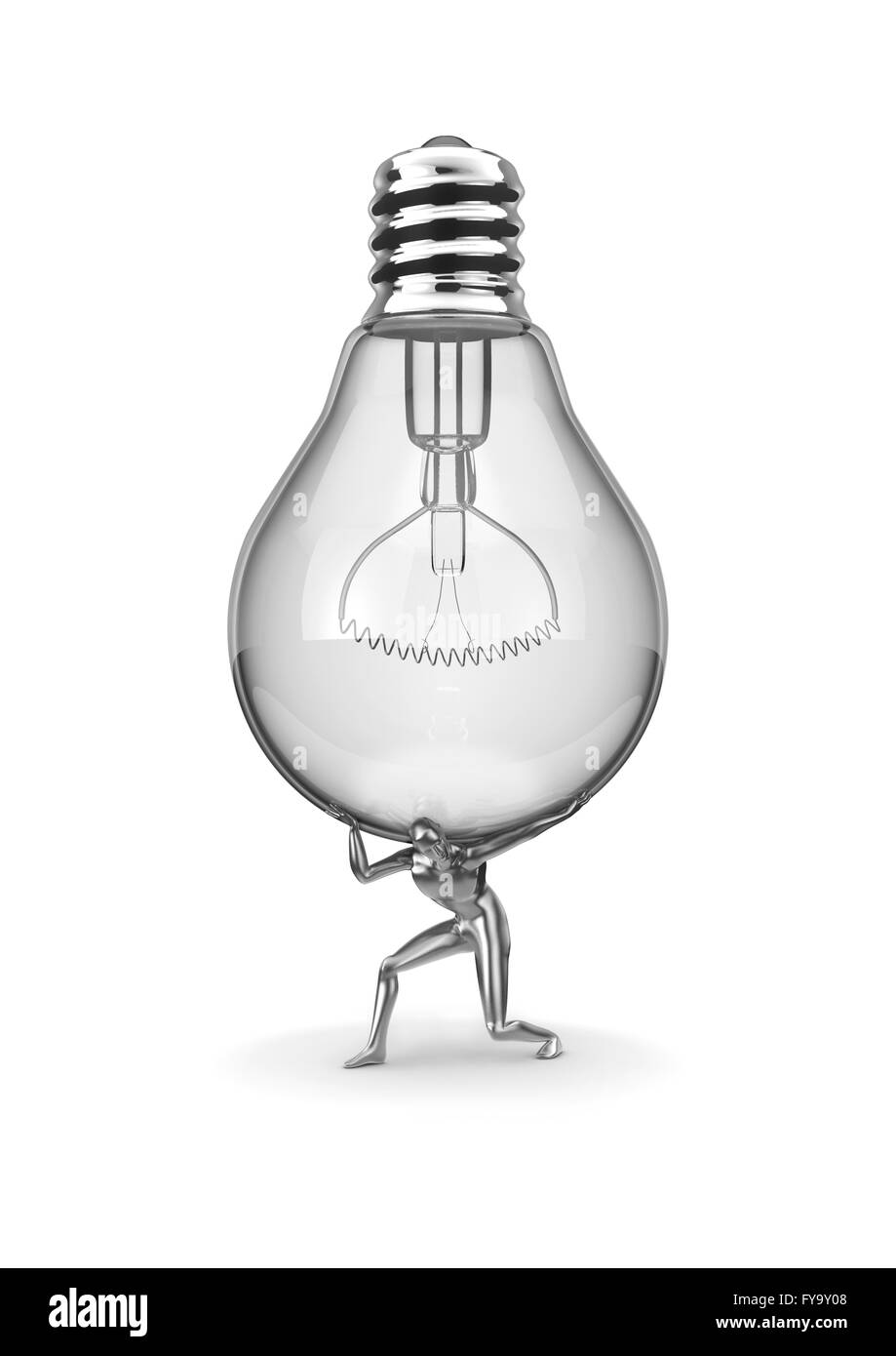 The big idea / 3D render of male figure lifting giant light bulb Stock ...