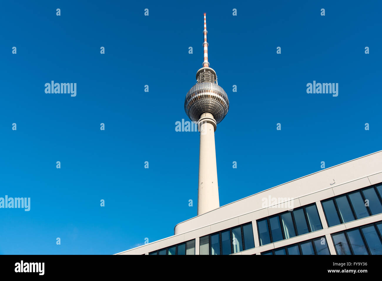 The famous TV Tower and a modern building in Berlin, Germany Stock ...