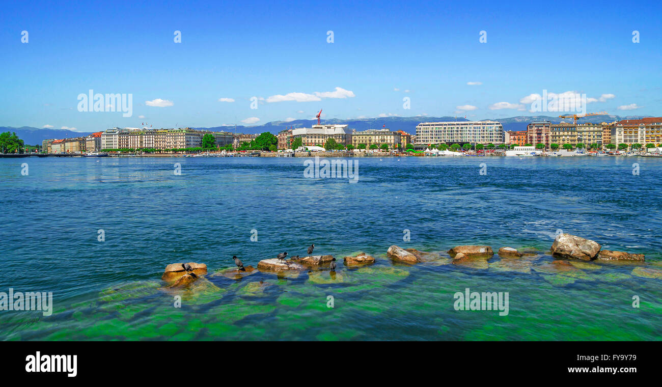 Amazing view of Geneva Harbor,on the Geneva Lake,Switzerland Stock ...