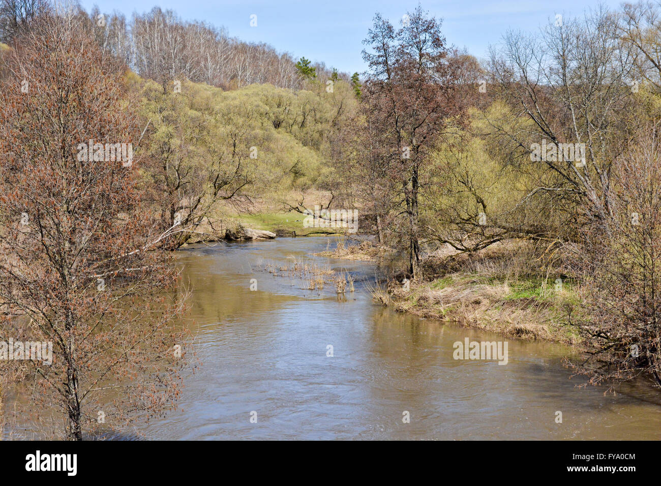 River in early spring. River Vasana in the Tula region of Russia at the ...