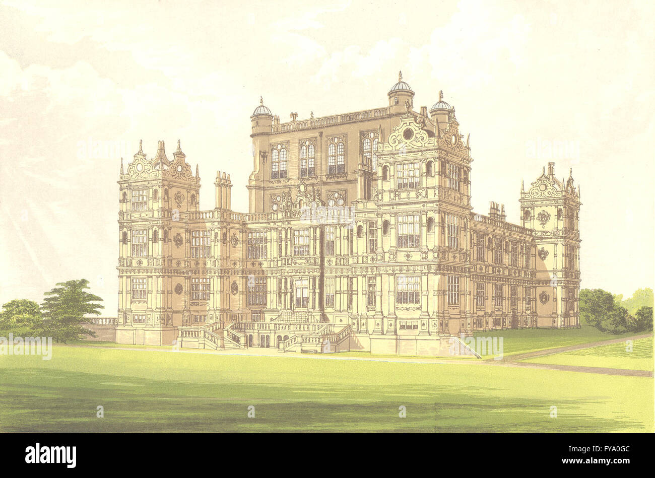 WOLLATON HALL, Nottingham, Nottinghamshire (Lord Middleton), old print ...