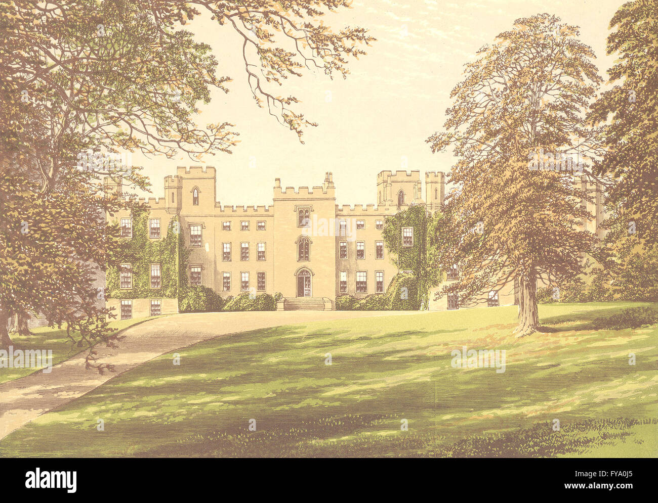 MULGRAVE CASTLE, Whitby, Yorkshire (Marquis of Normanby), antique print ...