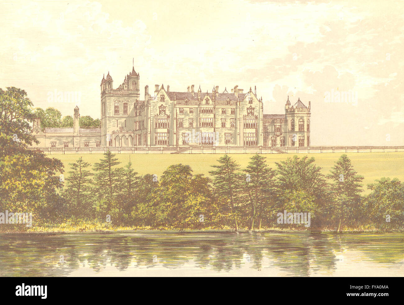 WORSLEY HALL, Manchester, Lancashire (Earl of Ellesmere), antique print ...