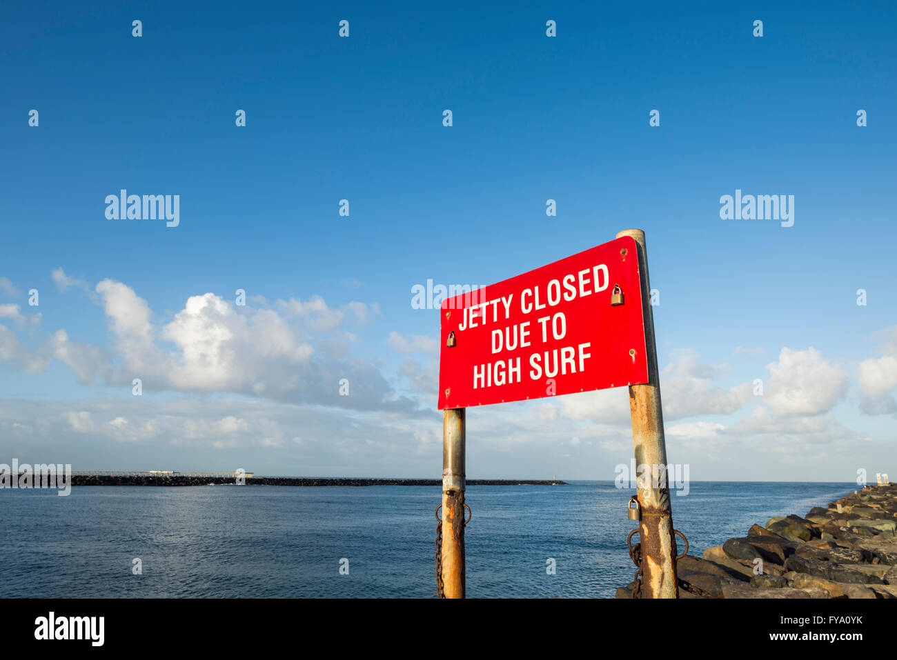 Jetty Closed Due To High Surf sign. San Diego, California Stock Photo ...