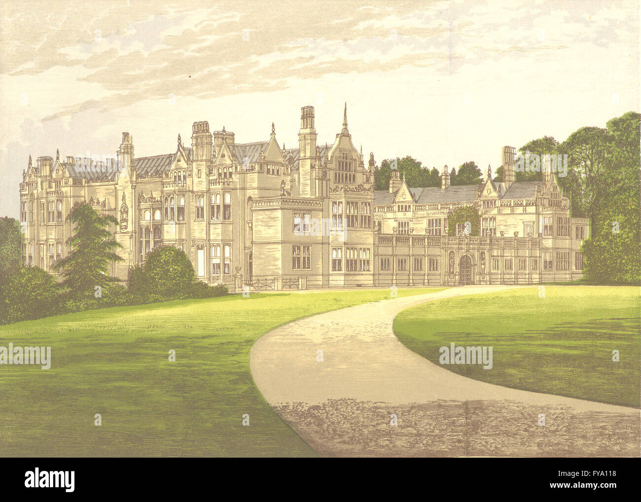 RUSHTON HALL, Kettering, Northamptonshire. Clarke-Thornhill, old print ...